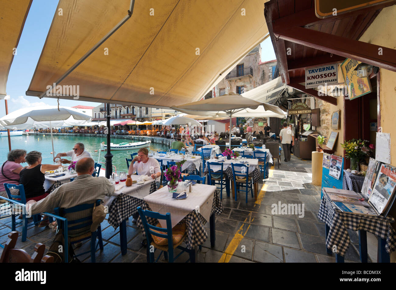 Seafront Restaurants in the Old Venetian Harbour, Rethymnon, North West ...