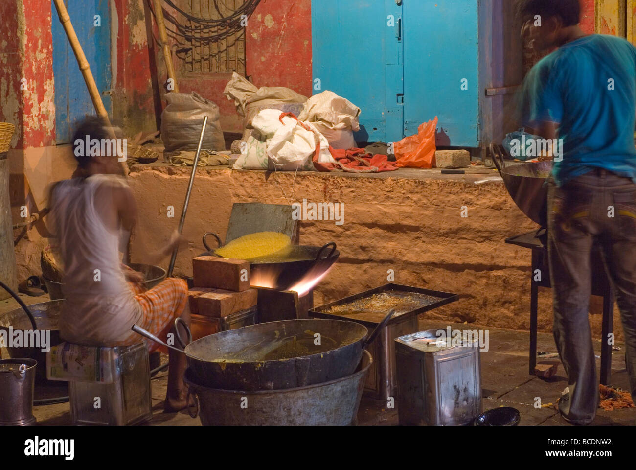 Night scene in Varanasi, India. Main ghat Stock Photo - Alamy