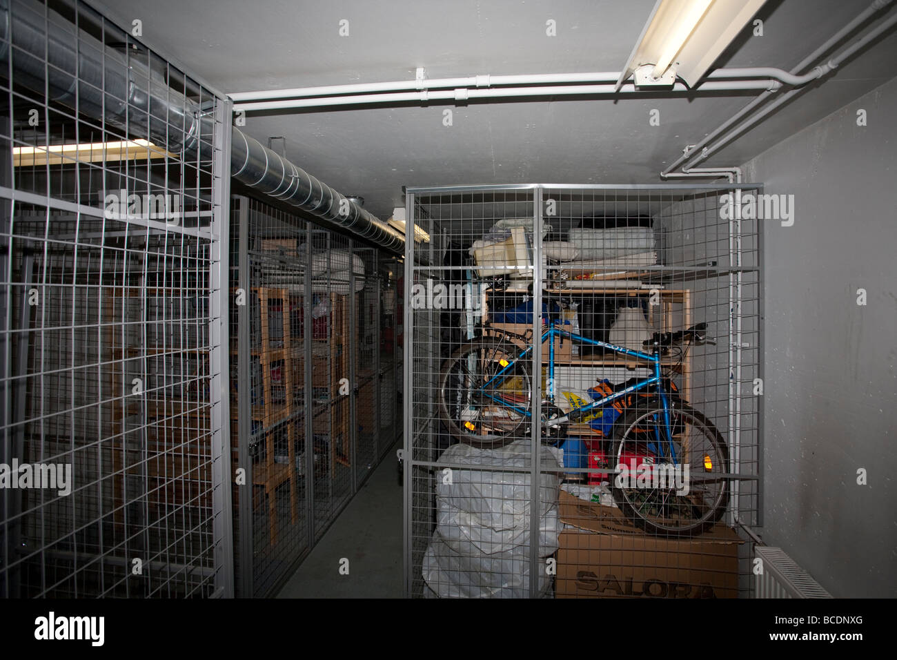 Storage lockers at basement , Finland Stock Photo - Alamy