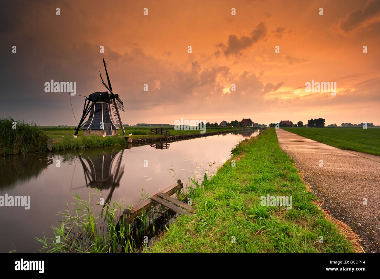 beautiful sunset windmill landscape in Friesland the netherlands Stock ...