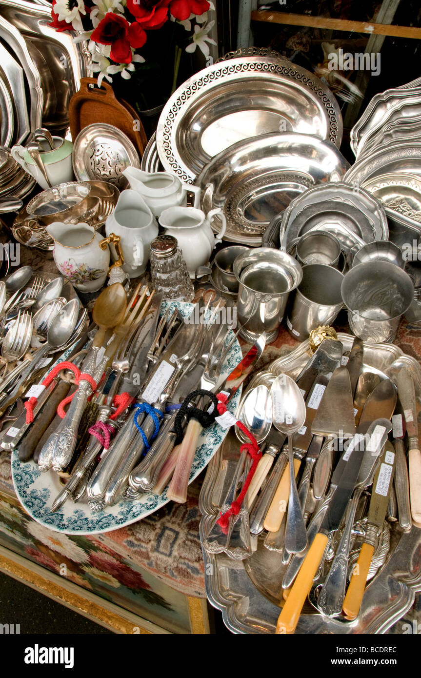 Marche aux Puces de Saint Ouen flea market Paris silver Stock Photo - Alamy