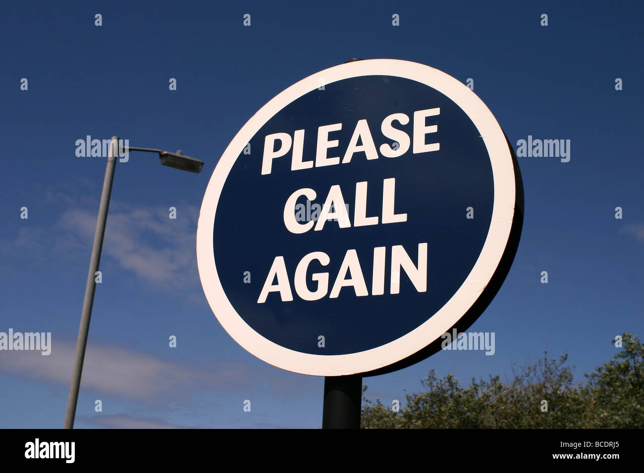 Please call again sign Morrisons Penzance Cornwall Stock Photo - Alamy