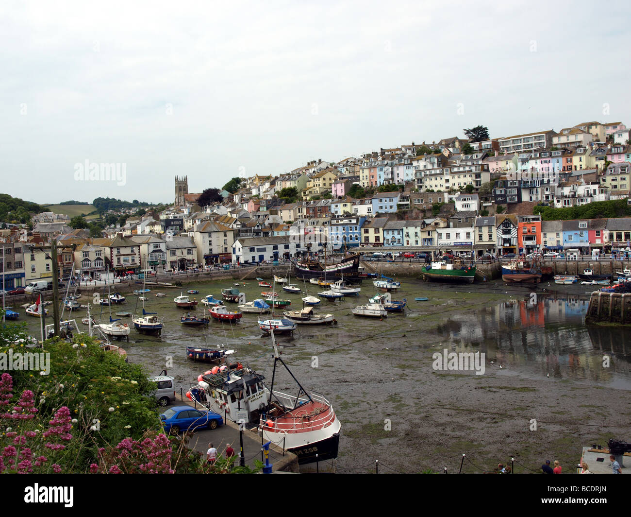 The inner harbour and town at low tide,Brixham,Devon Stock Photo - Alamy