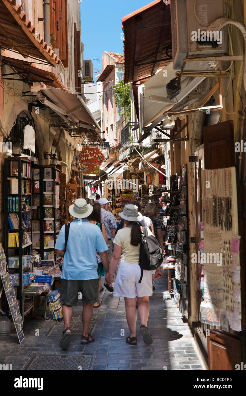 Shops in the Old Town near the Venetian Harbour, Rethymnon, North West ...