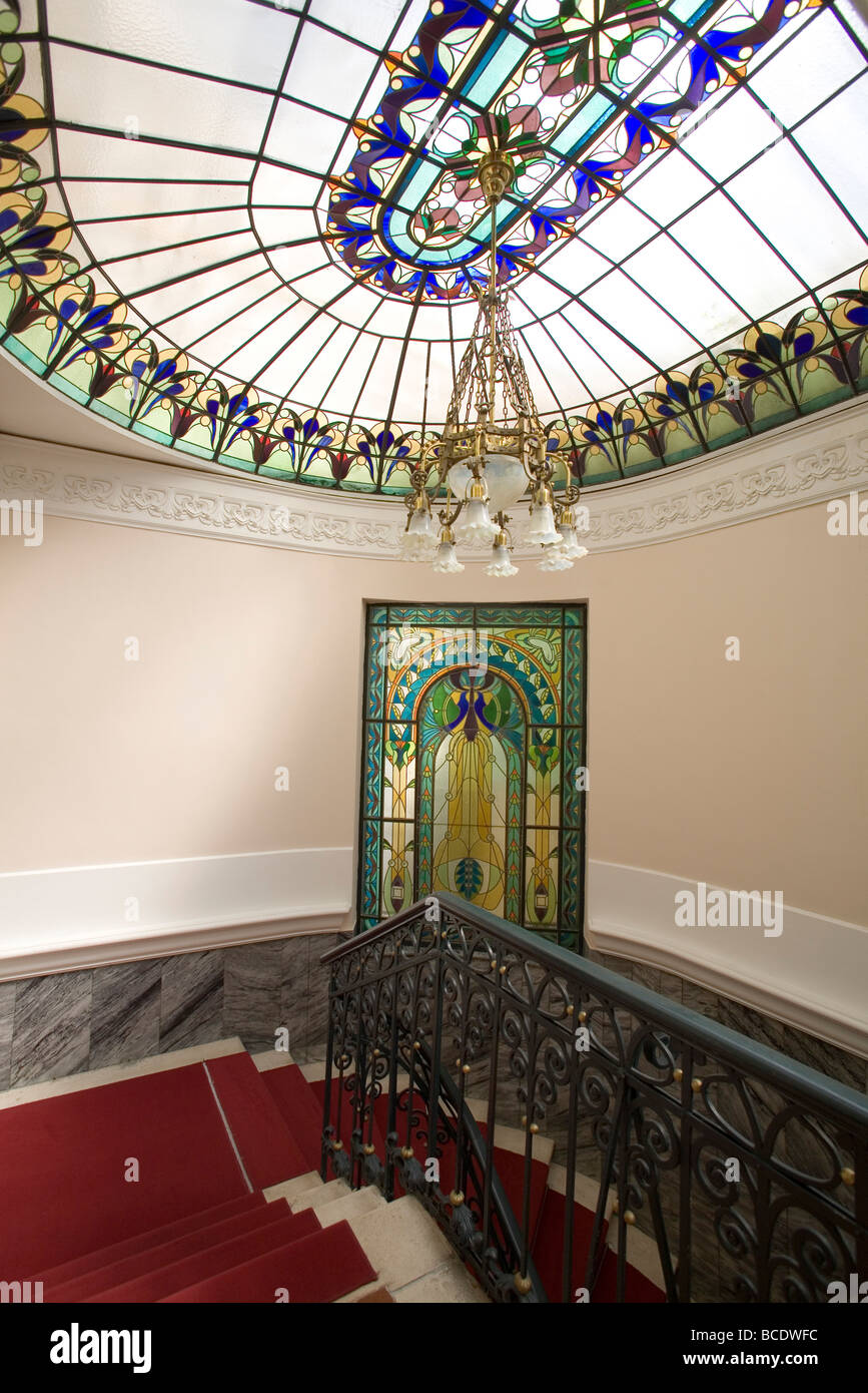Staircase and stained glass in the Palatinus Hotel Pecs Hungary Pecs ...