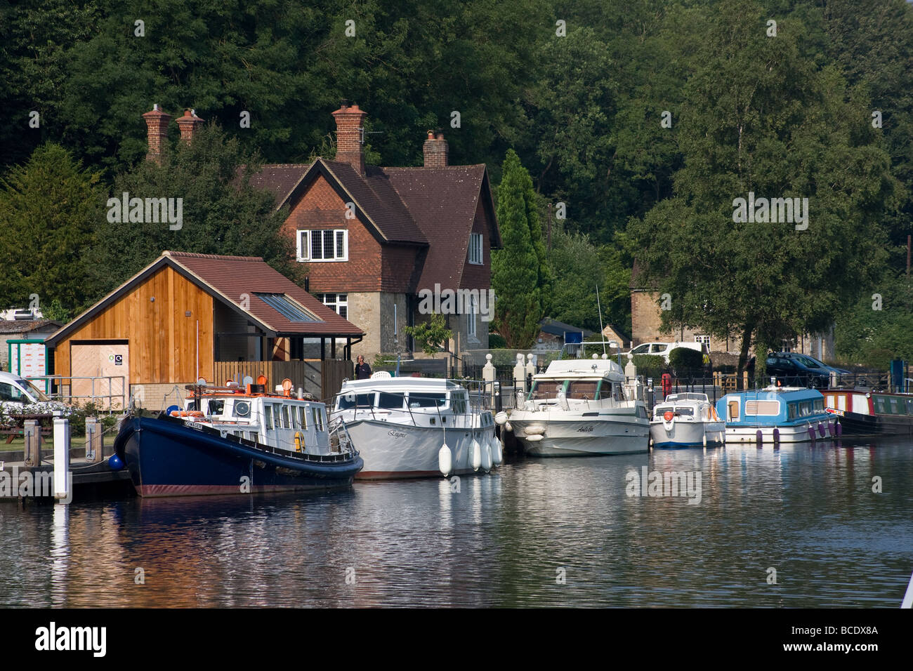 leisure boating Allington Lock River Medway Maidstone Kent England UK ...