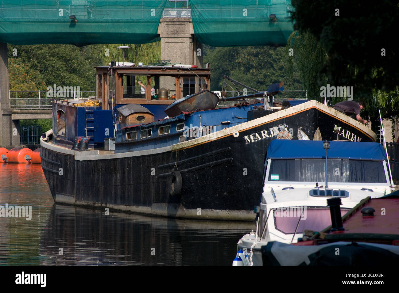 leisure boating Allington Lock River Medway Maidstone Kent England UK ...