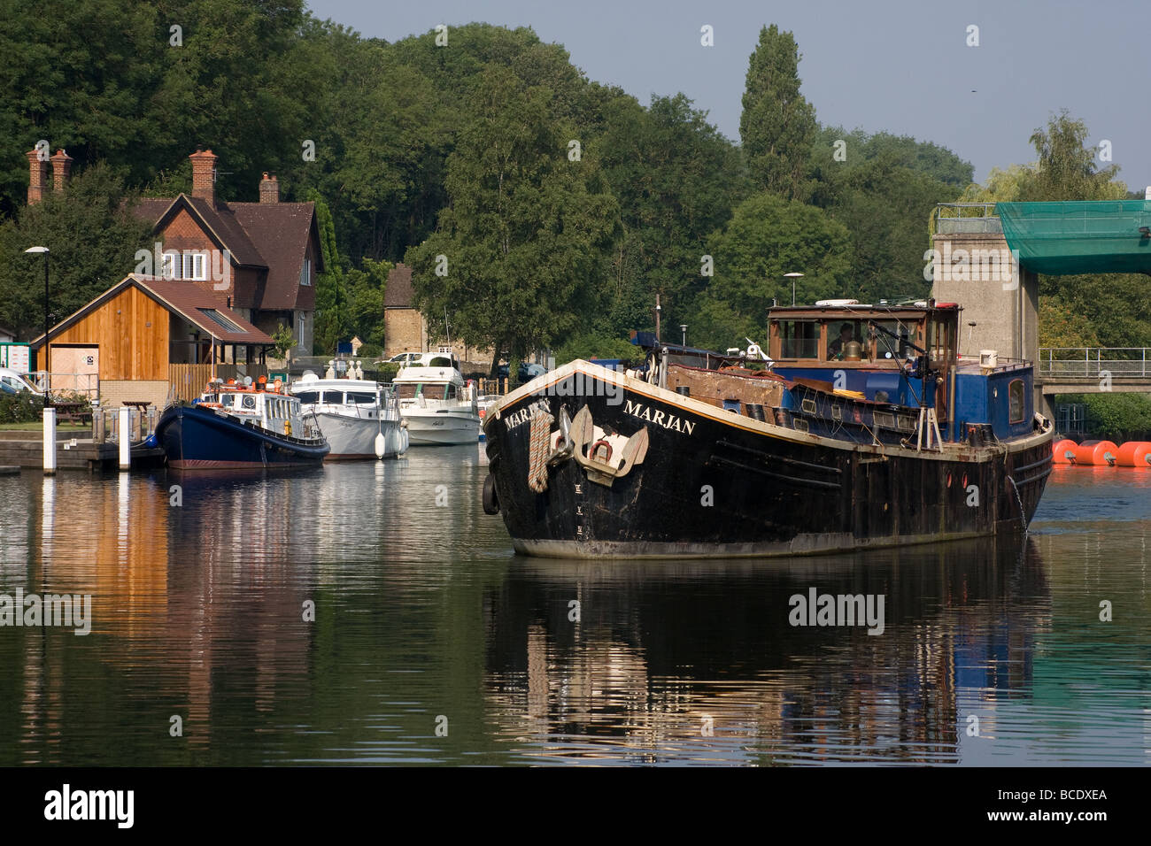 leisure boating Allington Lock River Medway Maidstone Kent England UK ...