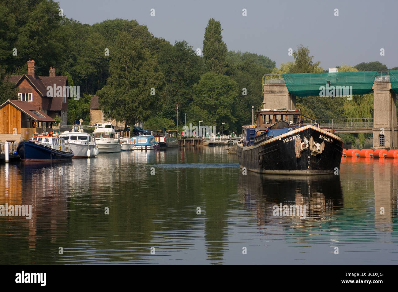 leisure boating Allington Lock River Medway Maidstone Kent England UK ...
