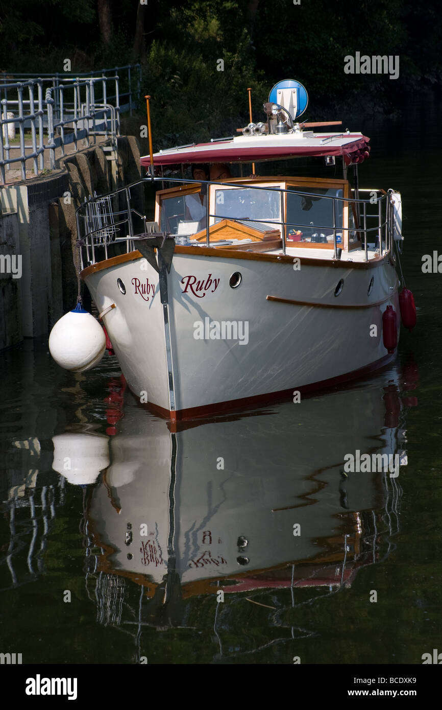 leisure boating Allington Lock River Medway Maidstone Kent England UK ...