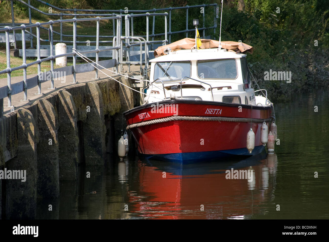 leisure boating Allington Lock River Medway Maidstone Kent England UK ...