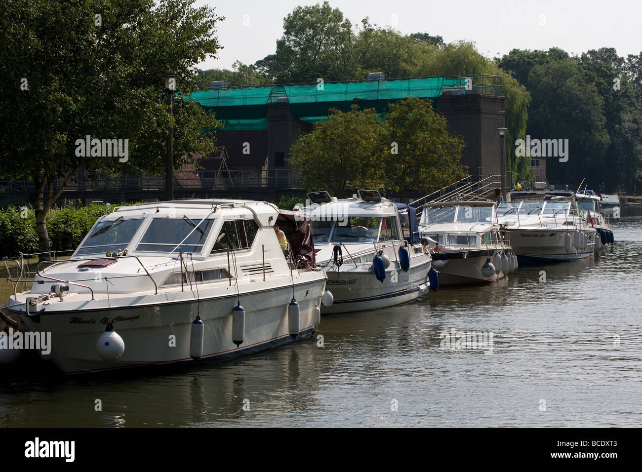 leisure boating Allington Lock River Medway Maidstone Kent England UK ...