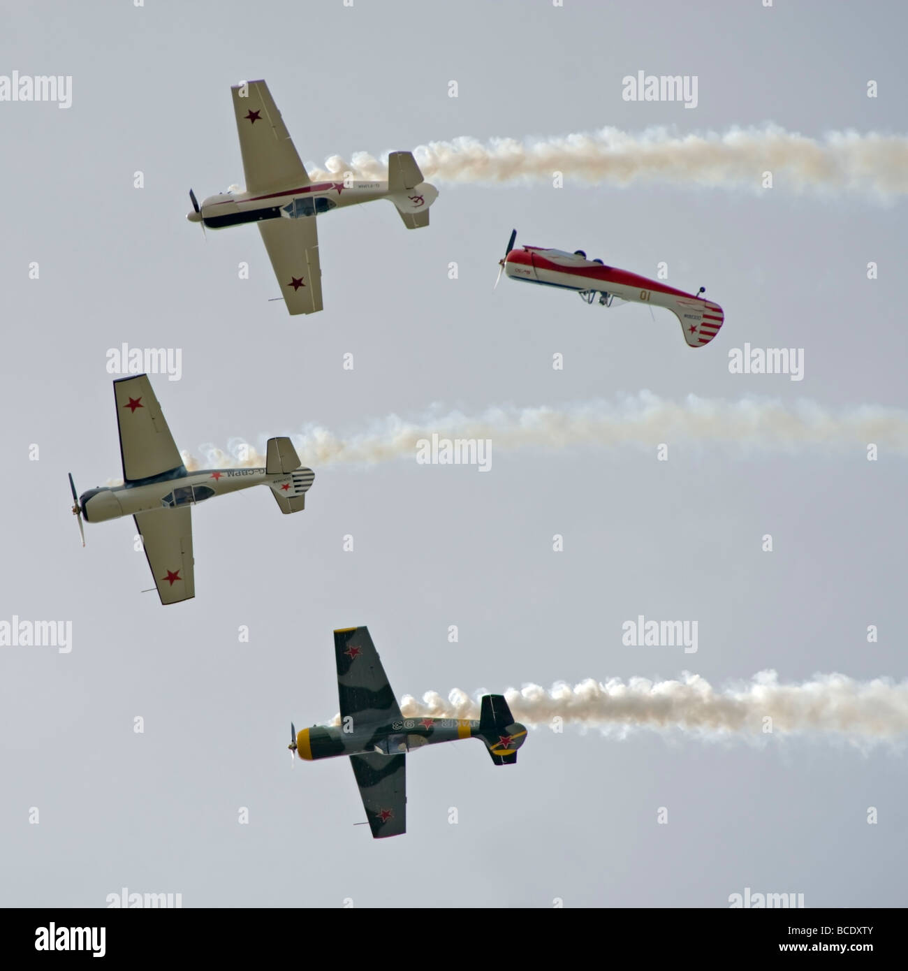 The Aerostars Yak Aerobatic Team perform at Biggin Hill, Kent, England ...