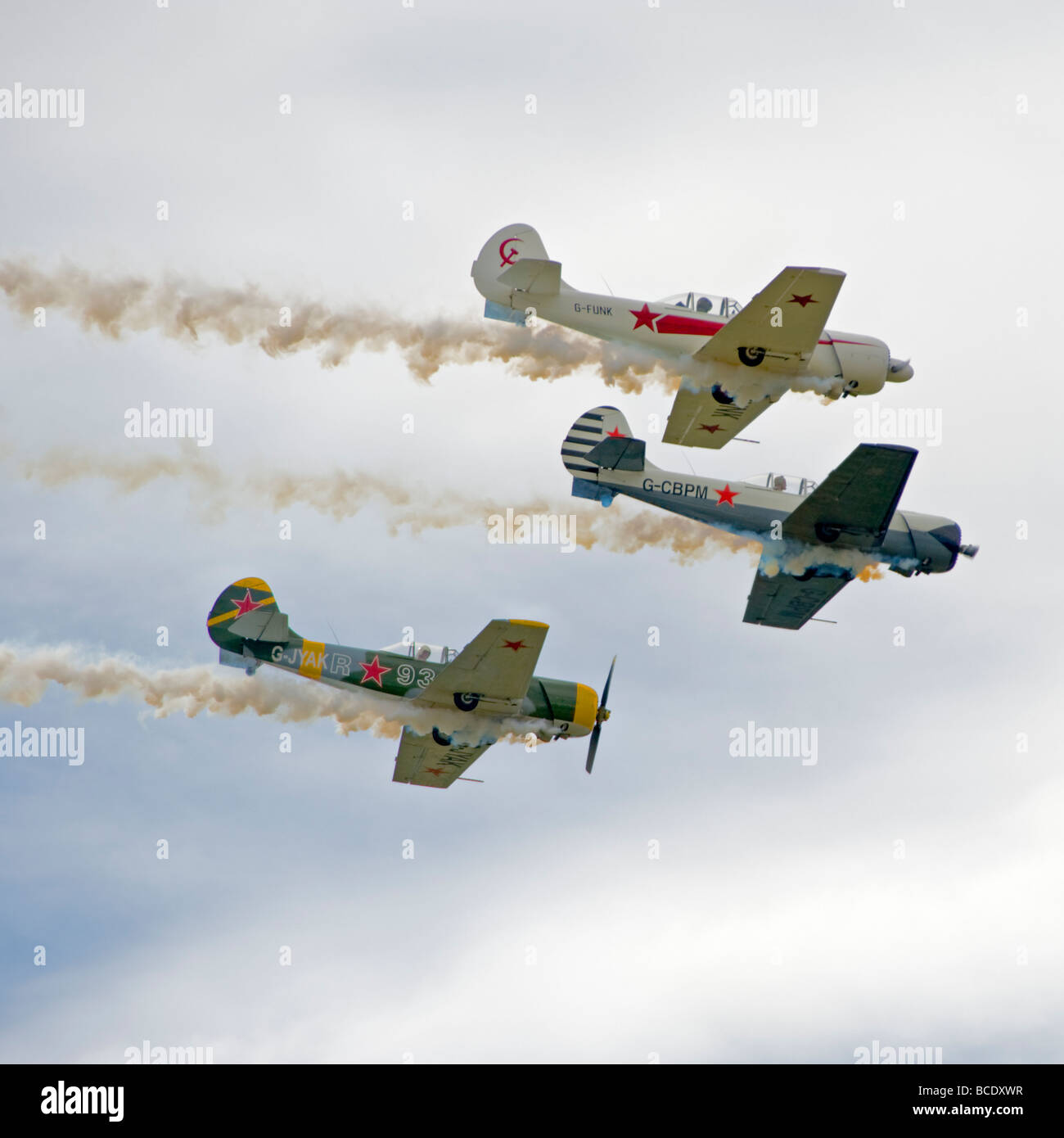 The Aerostars Yak Aerobatic Team perform at Biggin Hill, Kent, England ...