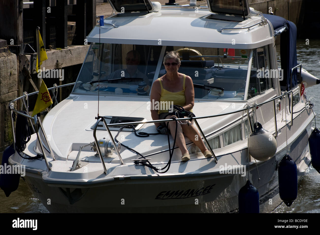 leisure boating Allington Lock River Medway Maidstone Kent England UK ...