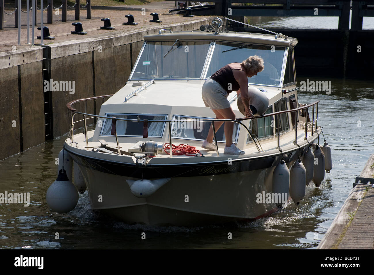 leisure boating Allington Lock River Medway Maidstone Kent England UK ...