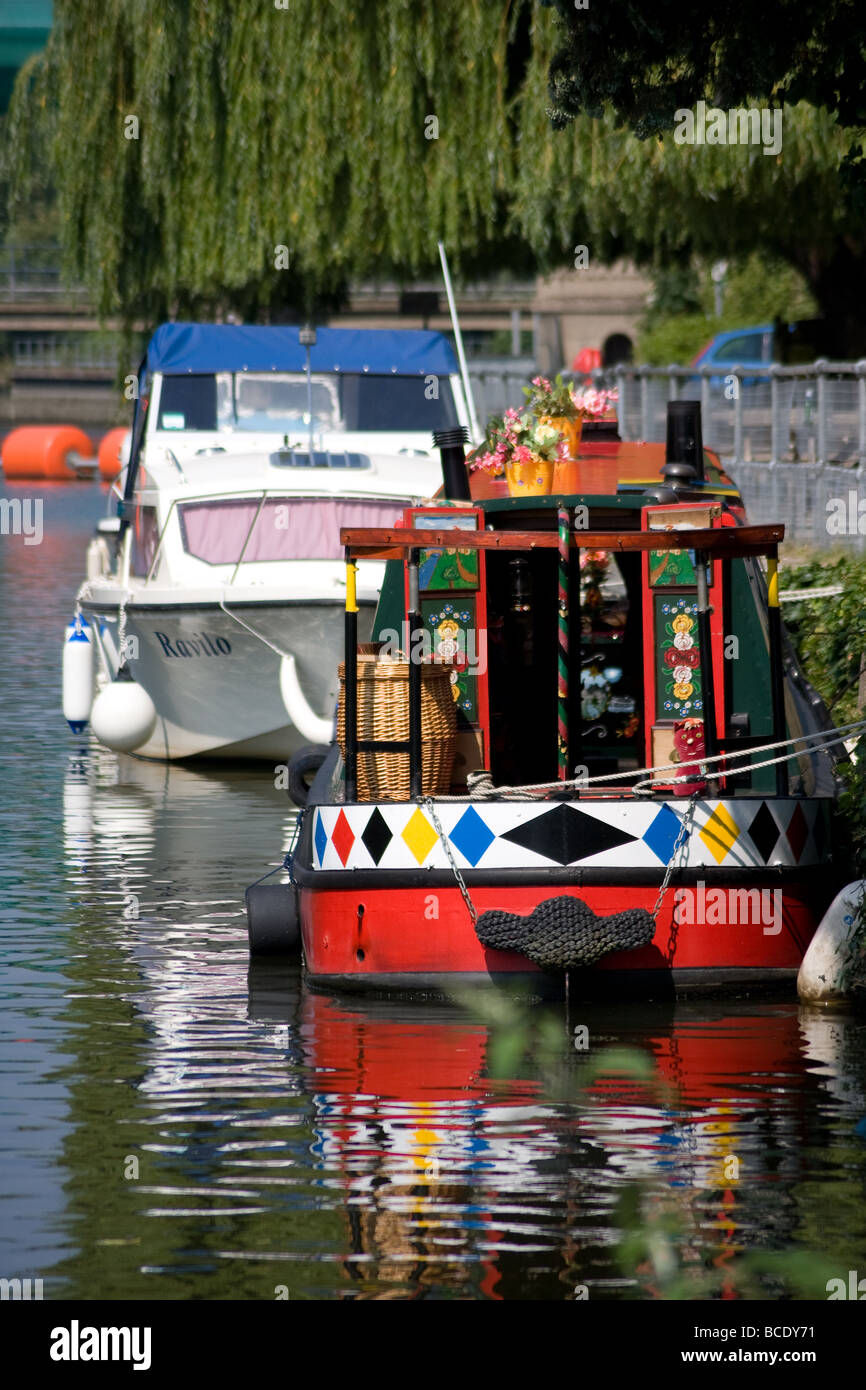leisure boating Allington Lock River Medway Maidstone Kent England UK ...