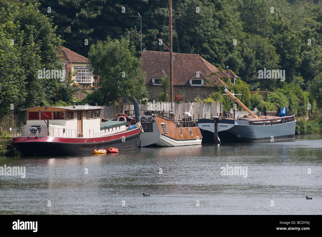 leisure boating Allington Lock River Medway Maidstone Kent England UK ...