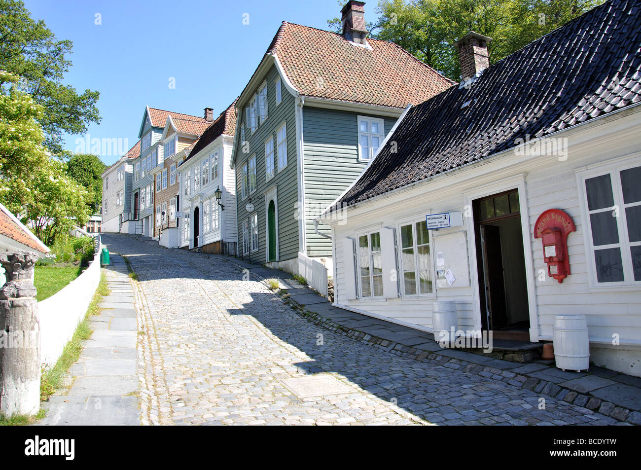 Street scene, Gamle Bergen Museum, Sandviken, Bergen, Hordaland, Norway ...