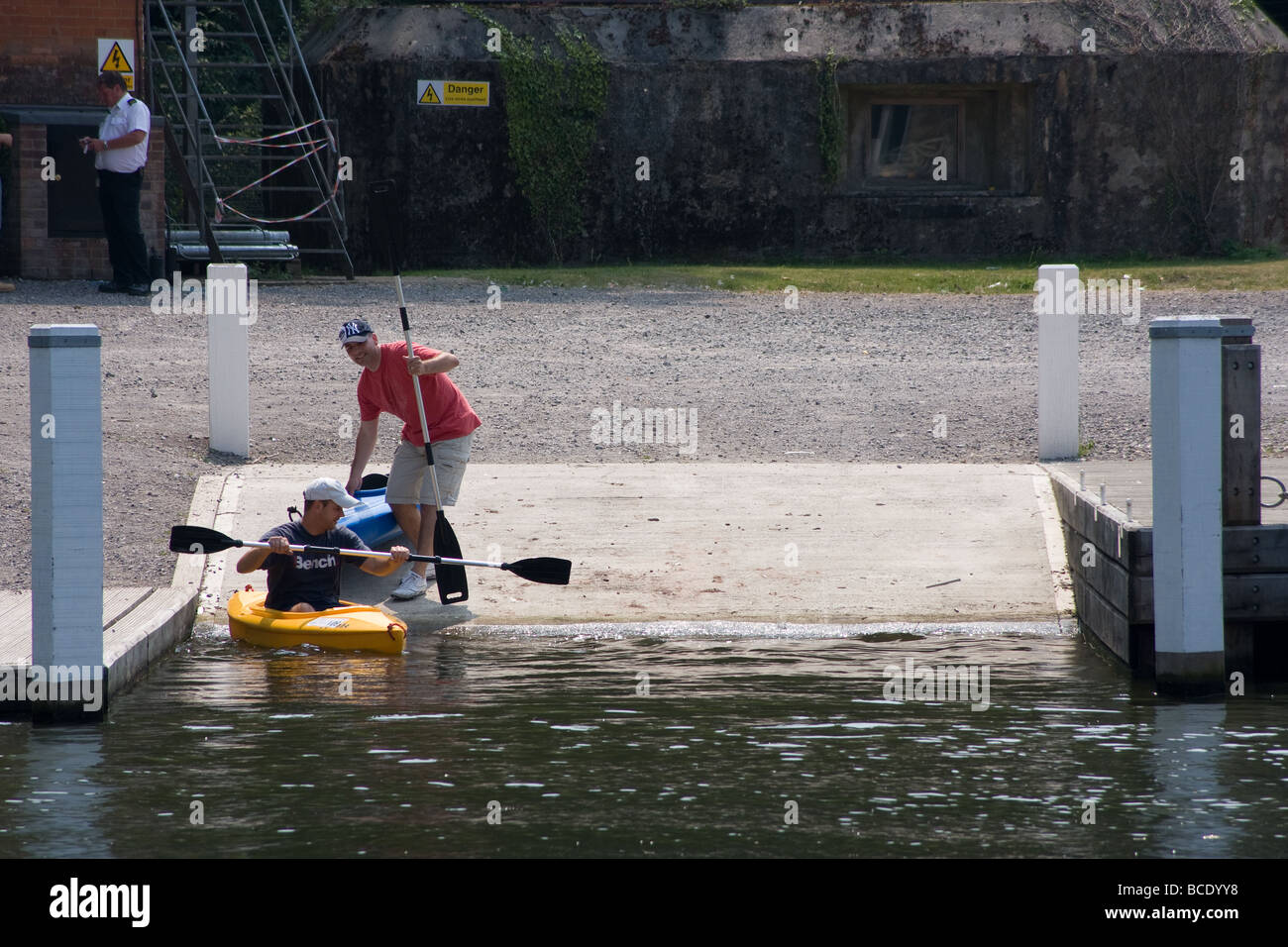 leisure boating Allington Lock River Medway Maidstone Kent England UK ...