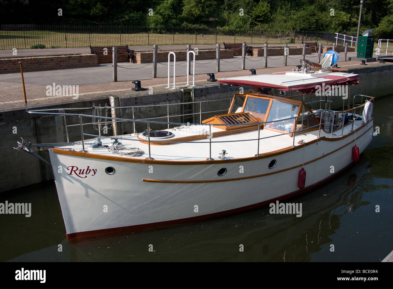 leisure boating Allington Lock River Medway Maidstone Kent England UK ...