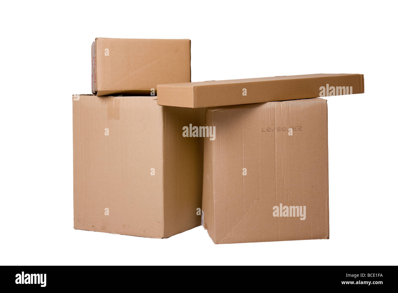 pile of closed boxes on white background Stock Photo - Alamy