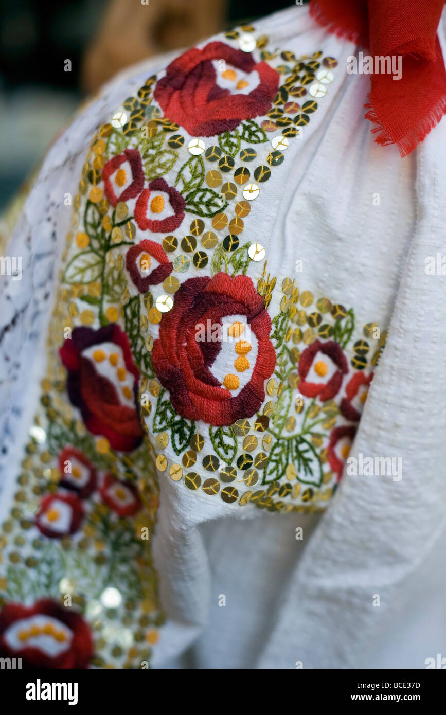 Detail of a traditional costume backstage at a folk festival, Pecs ...