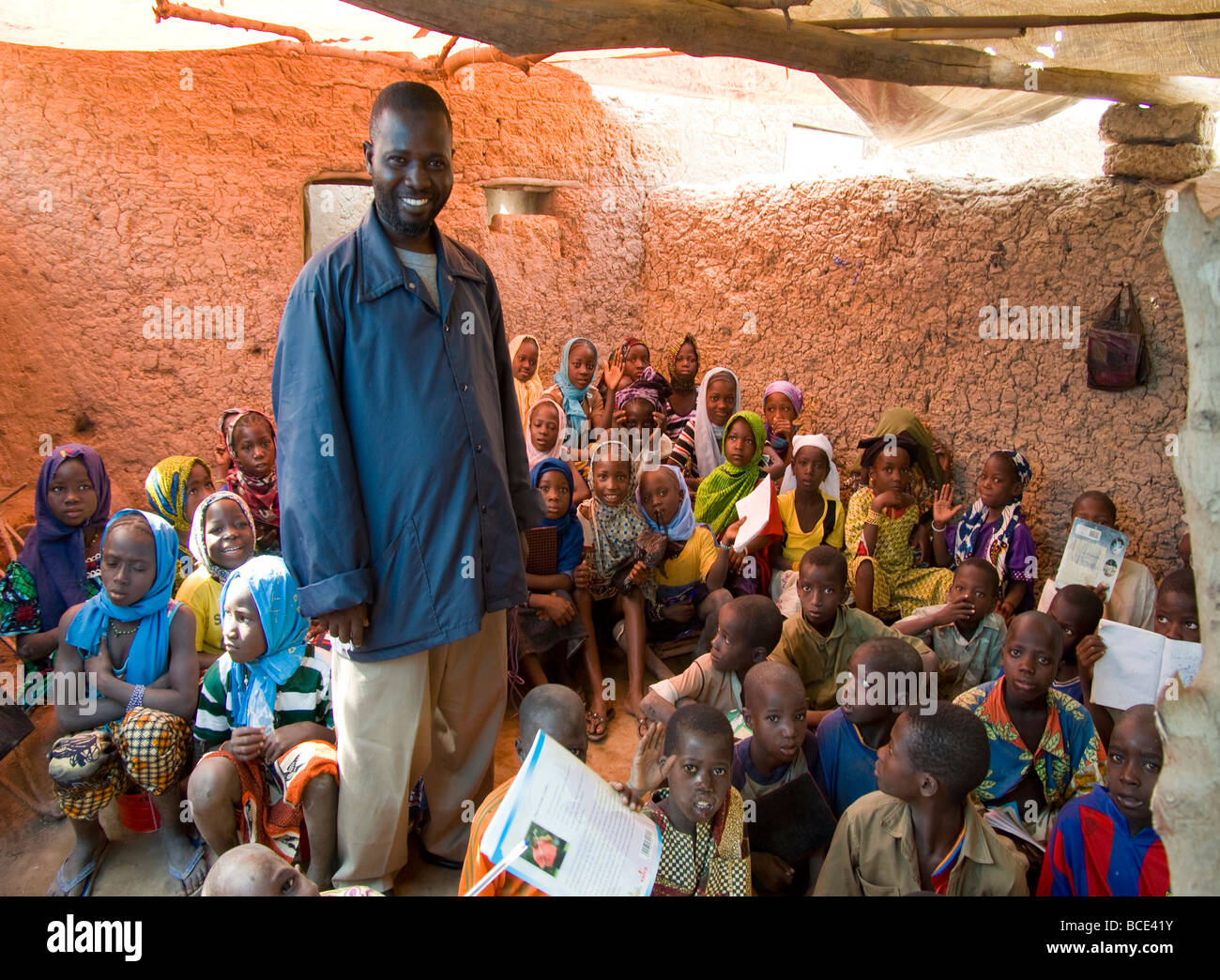 Mali. School in a village of Niger river. Students and teacher Stock ...