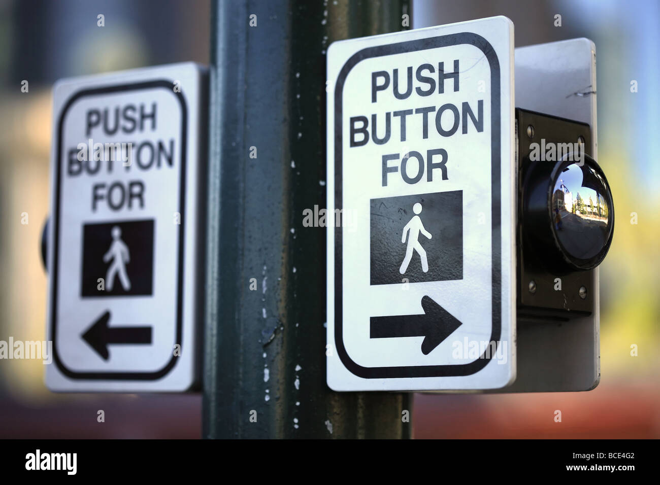 Pedestrian Crossing at a street intersection. Push button for ...