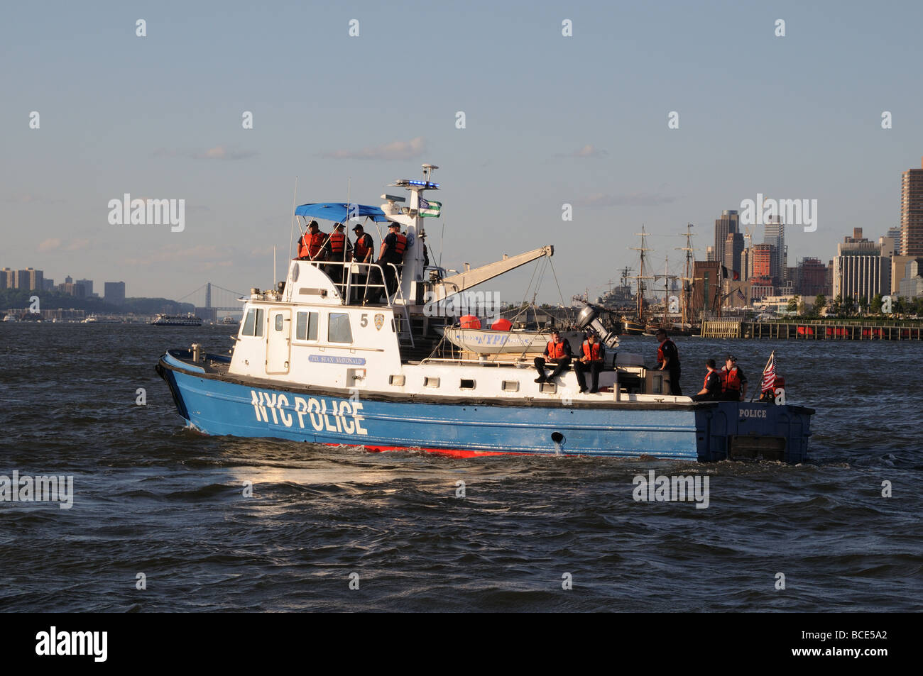 A New York City police boat patrols the Hudson River on July 4, 2009 ...