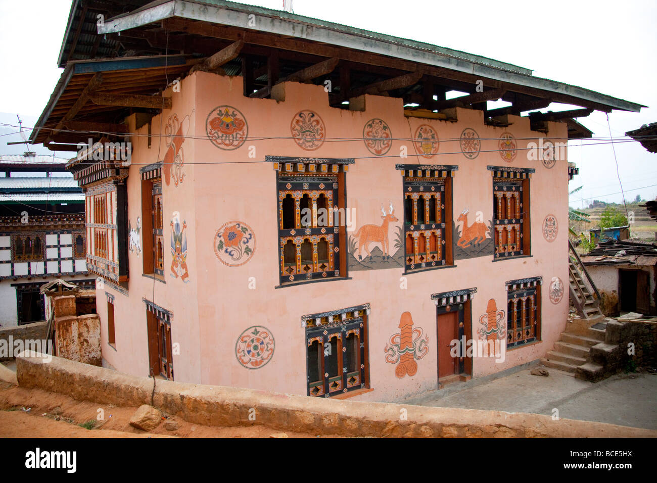 Phallus painted on outside wall of house in Bhutan, Fertility symbol ...