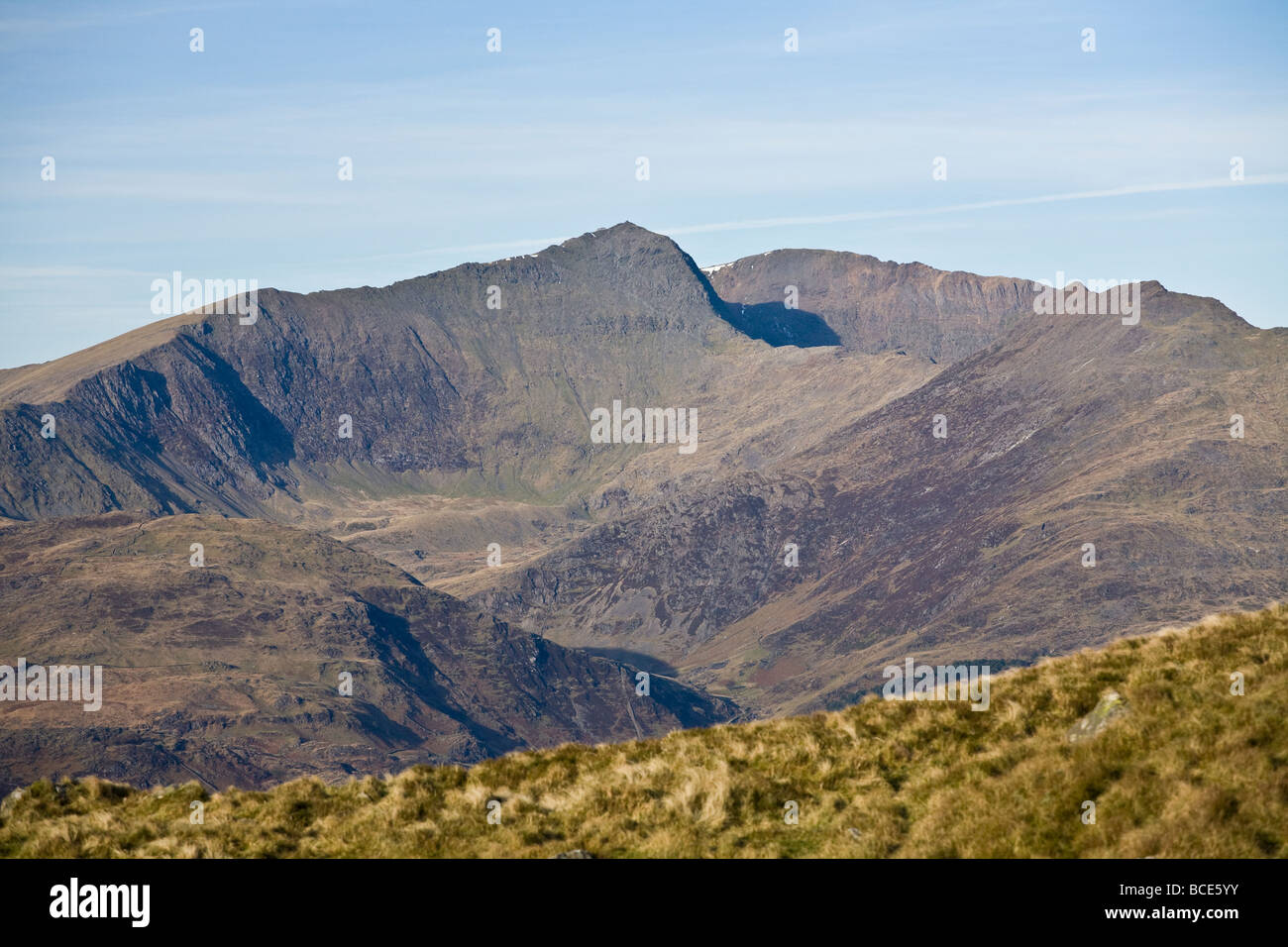 View of Mount Snowdon or Yr Wyddfa showing the south ridge Snowdonia ...