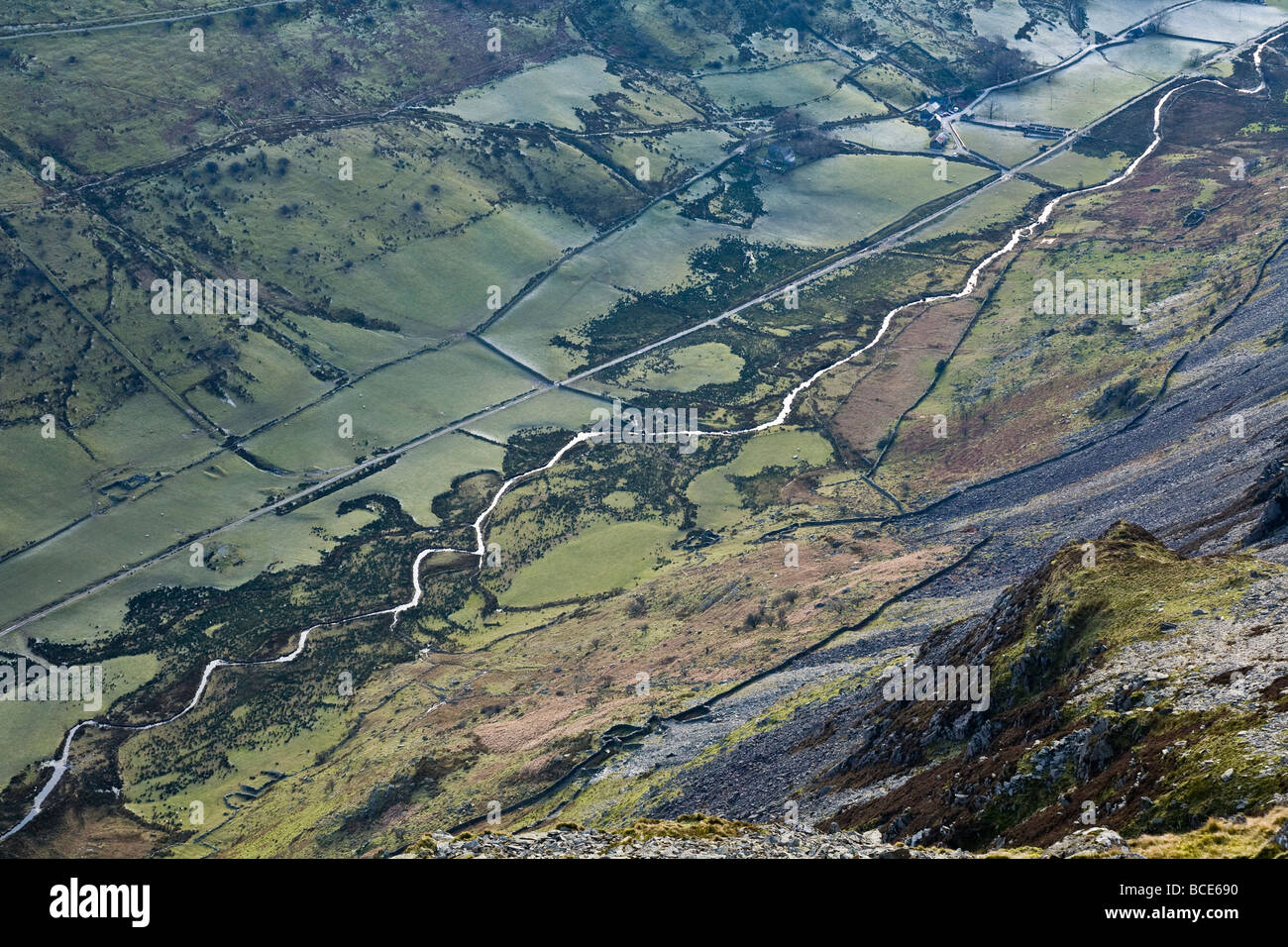 Detail of Cwn Croesor showing Afon Croesor river flowing through ...