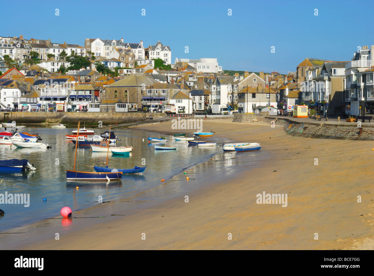 St Ives harbour and beach early morning cornwall m england UK Stock ...