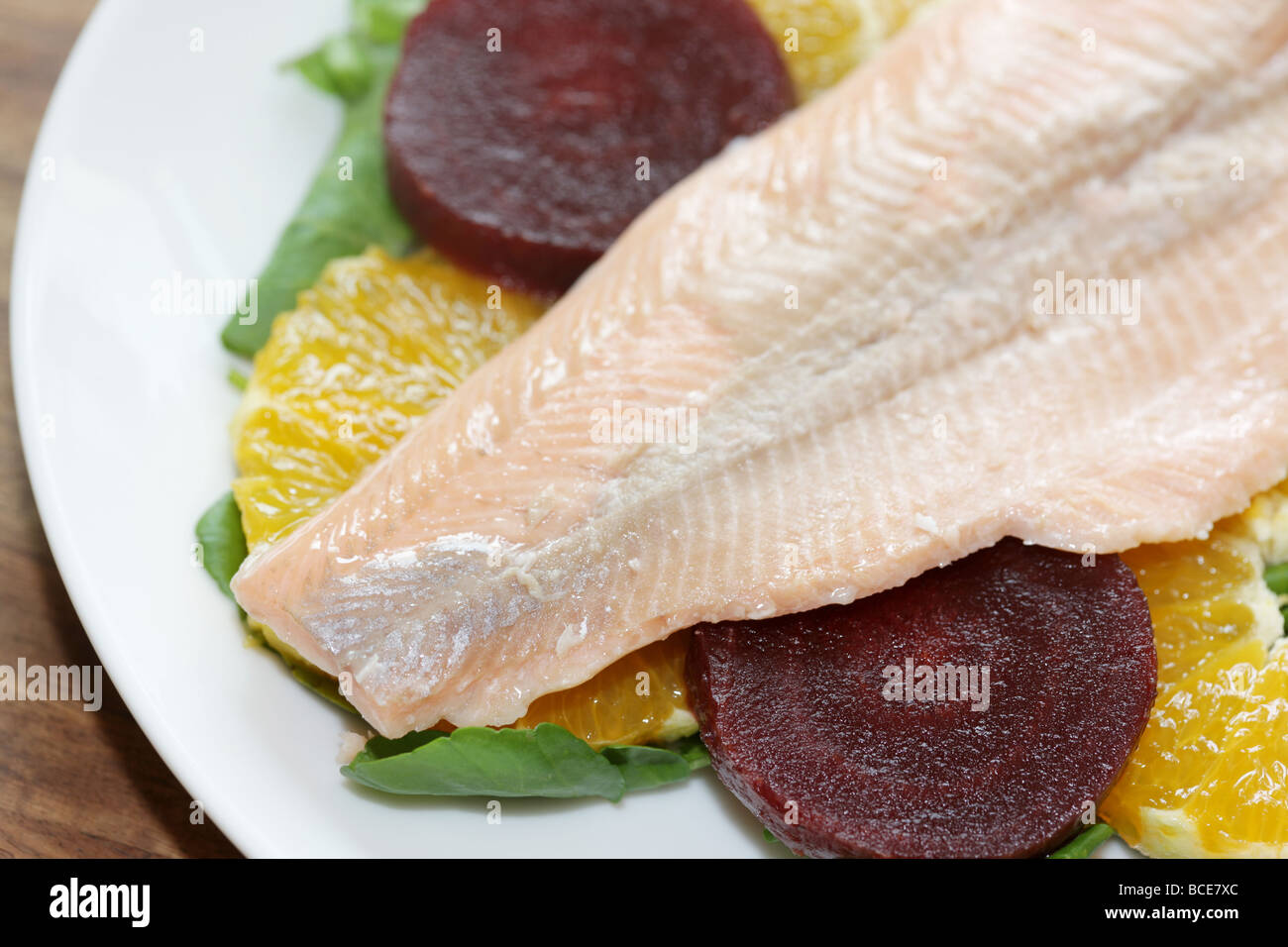 Trout Orange and Beetroot Salad Stock Photo - Alamy