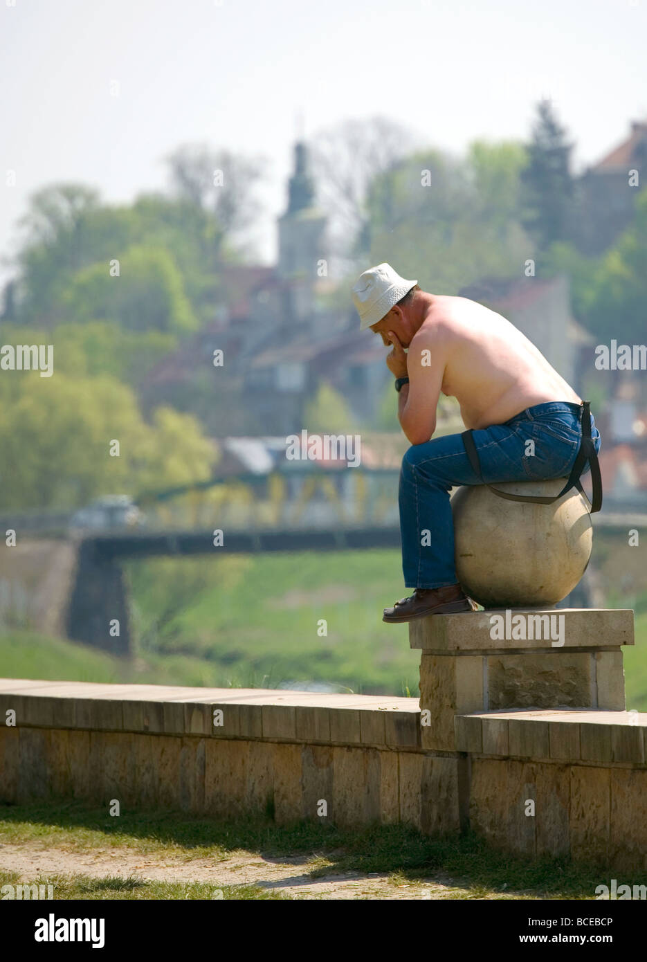 Poland Krakow man thinking Stock Photo - Alamy