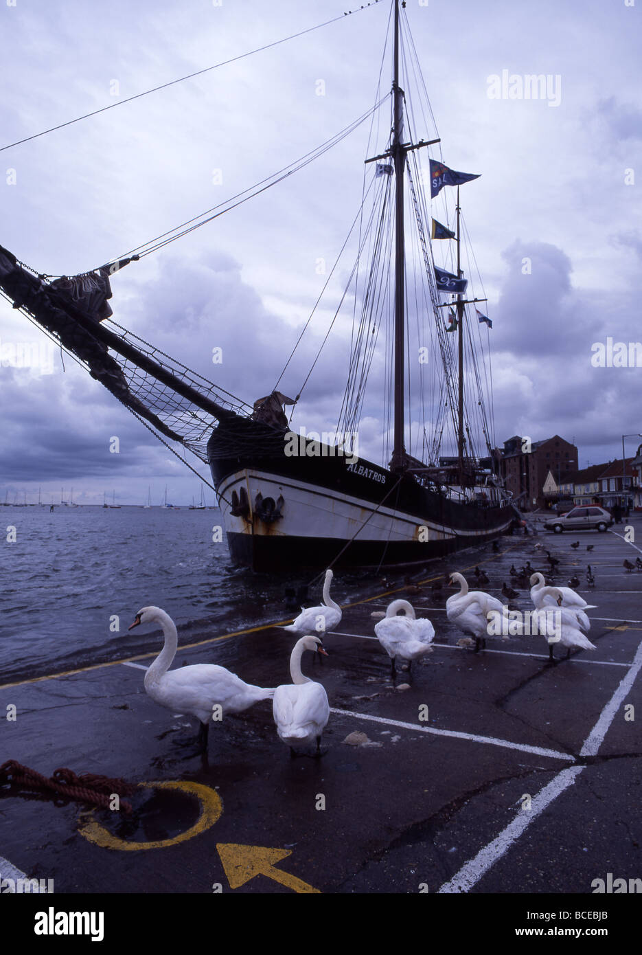 The Dutch klipper, Albatros, at the quay at Well-next-the-Sea, Norfolk ...
