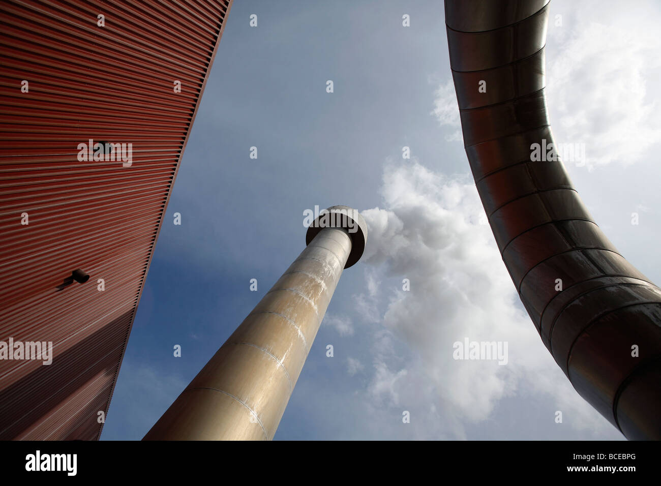 Pipes carry pressurized steam and water from boreholes to the separator ...