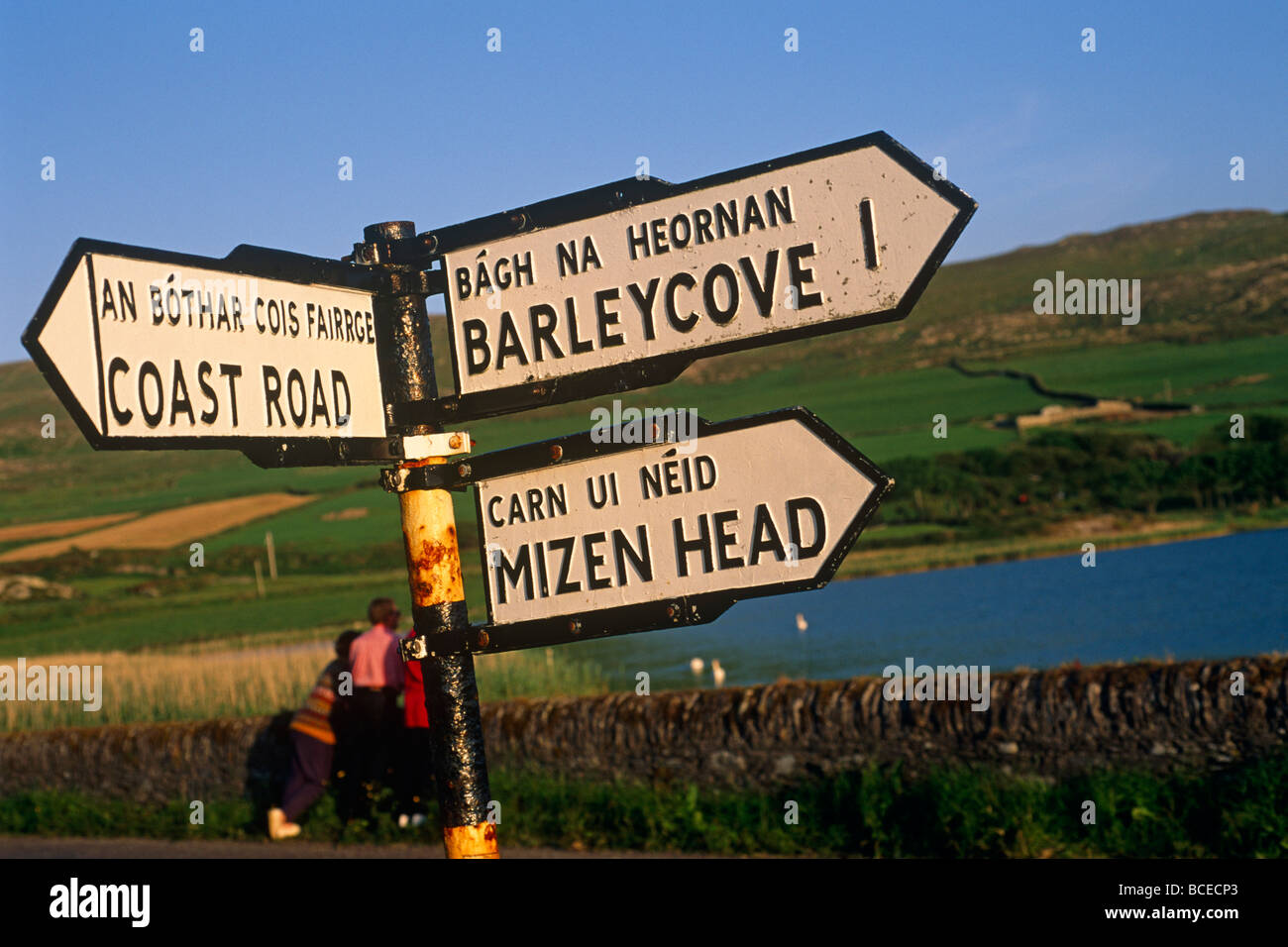 Republic of Ireland. Country Cork. Road signpost on the Mizen Head ...