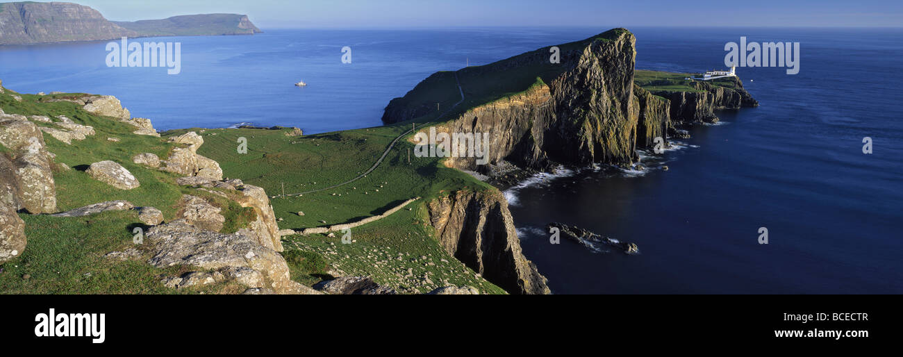 Panoramic view of Neist Point Lighthouse on the Isle of Skye, Scotland ...