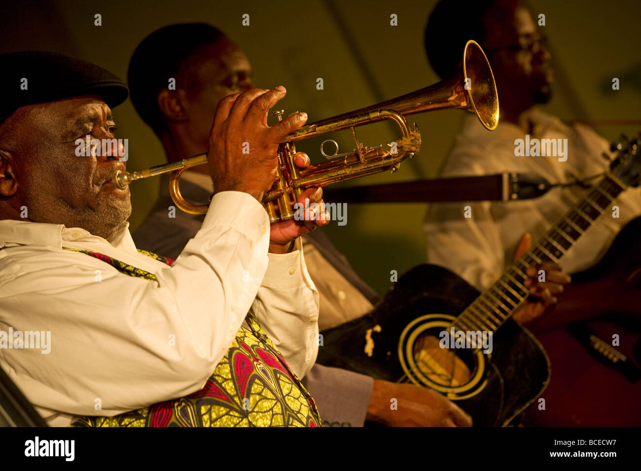 Mozambique, Maputo. A trumpet player performs with his band at Maputo ...