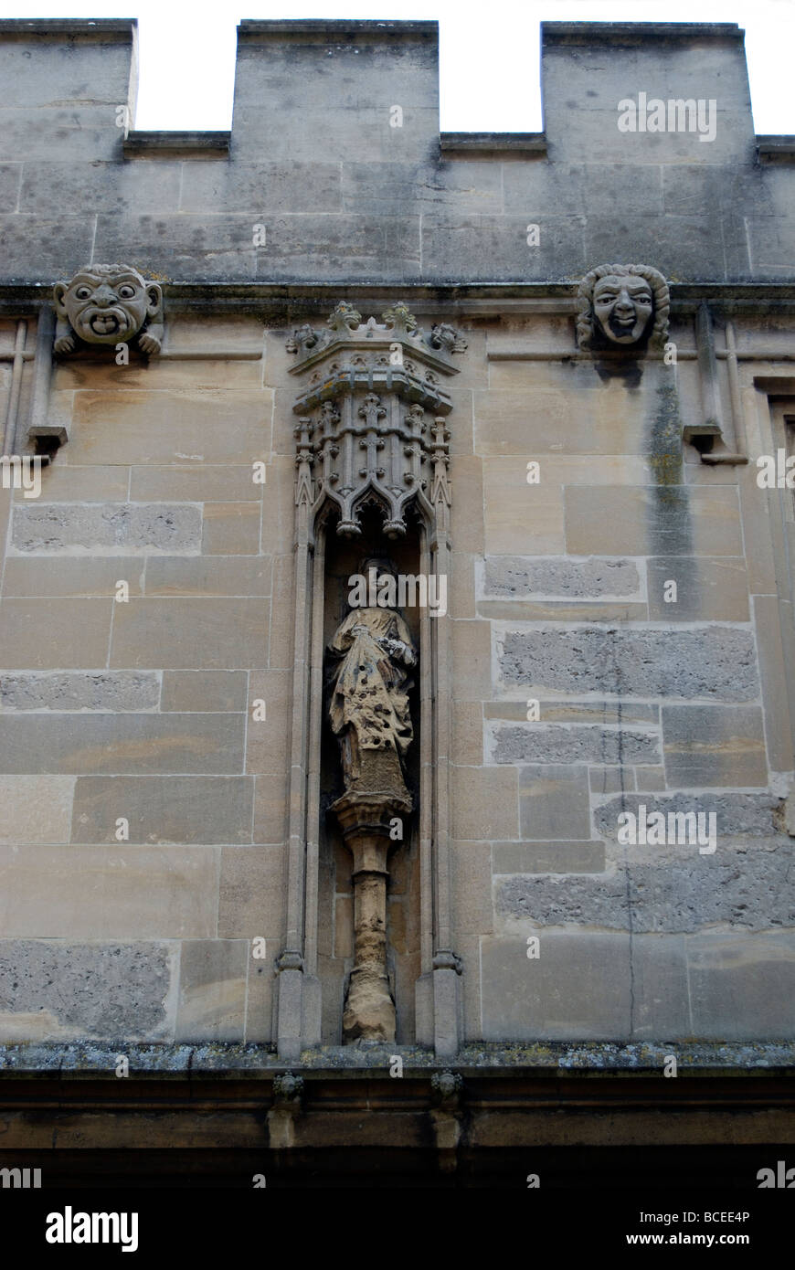 Stonework and gargoyles on the Abbey gate at Abingdon in Oxfordshire ...