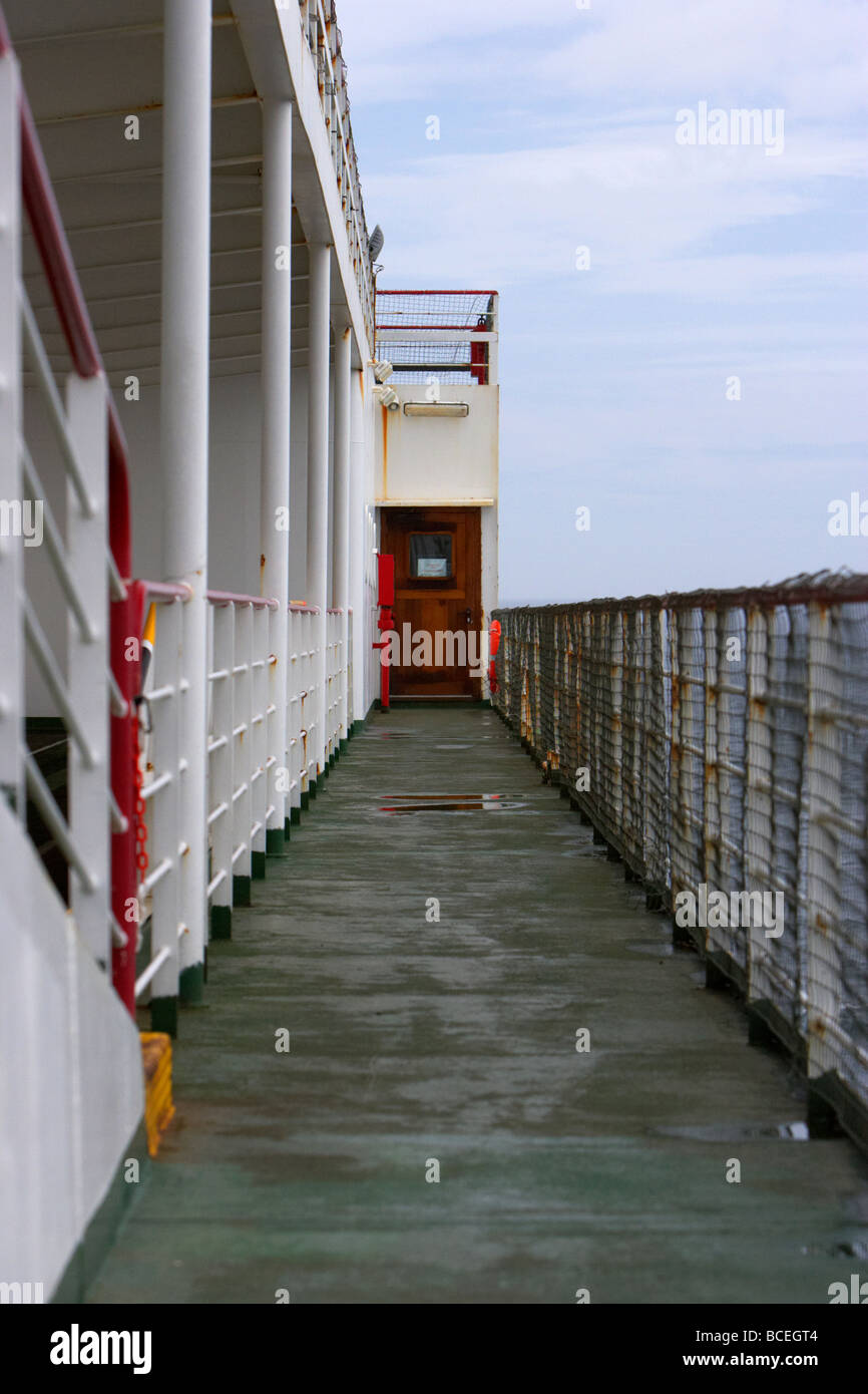 external gangway corridor on board a ferry ship leading to a crew only ...