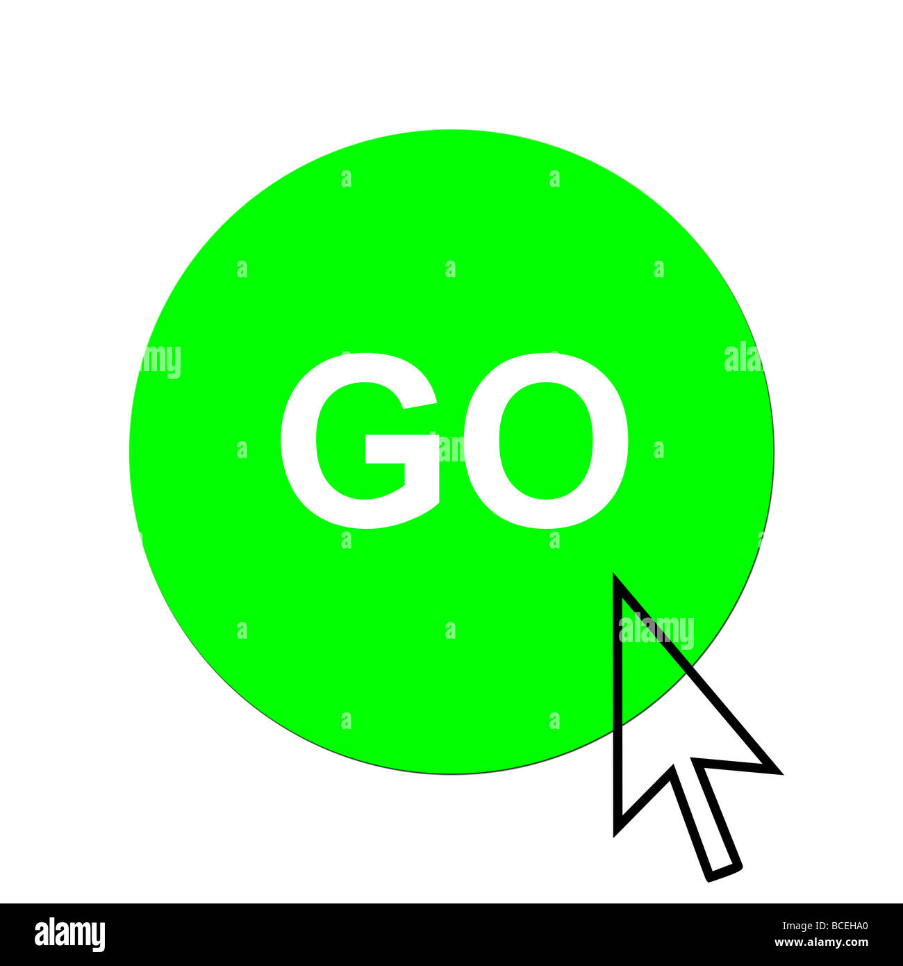 Go button and black pointing cursor isolated on white background Stock ...