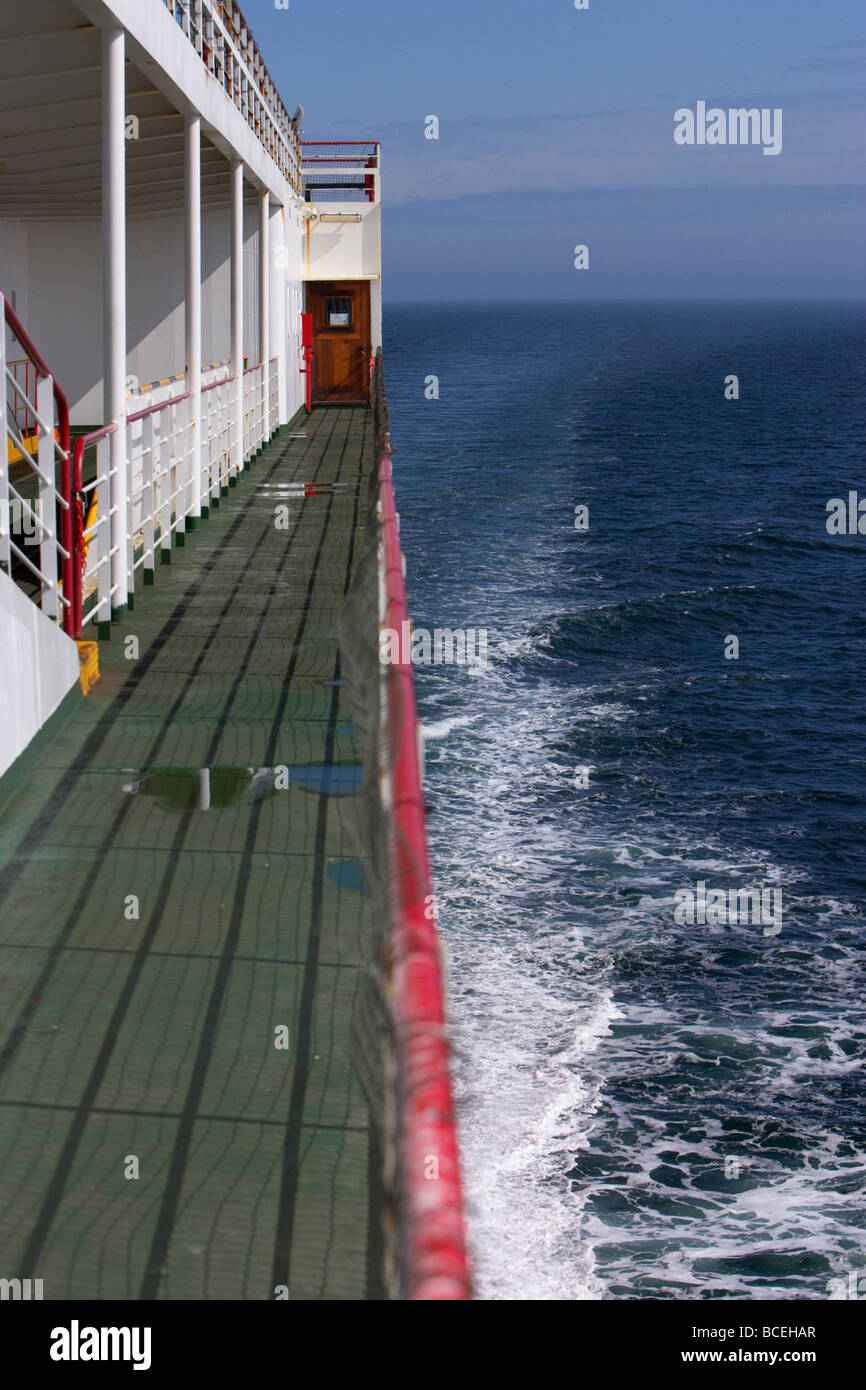 external gangway corridor on board a ferry ship leading to a crew only ...