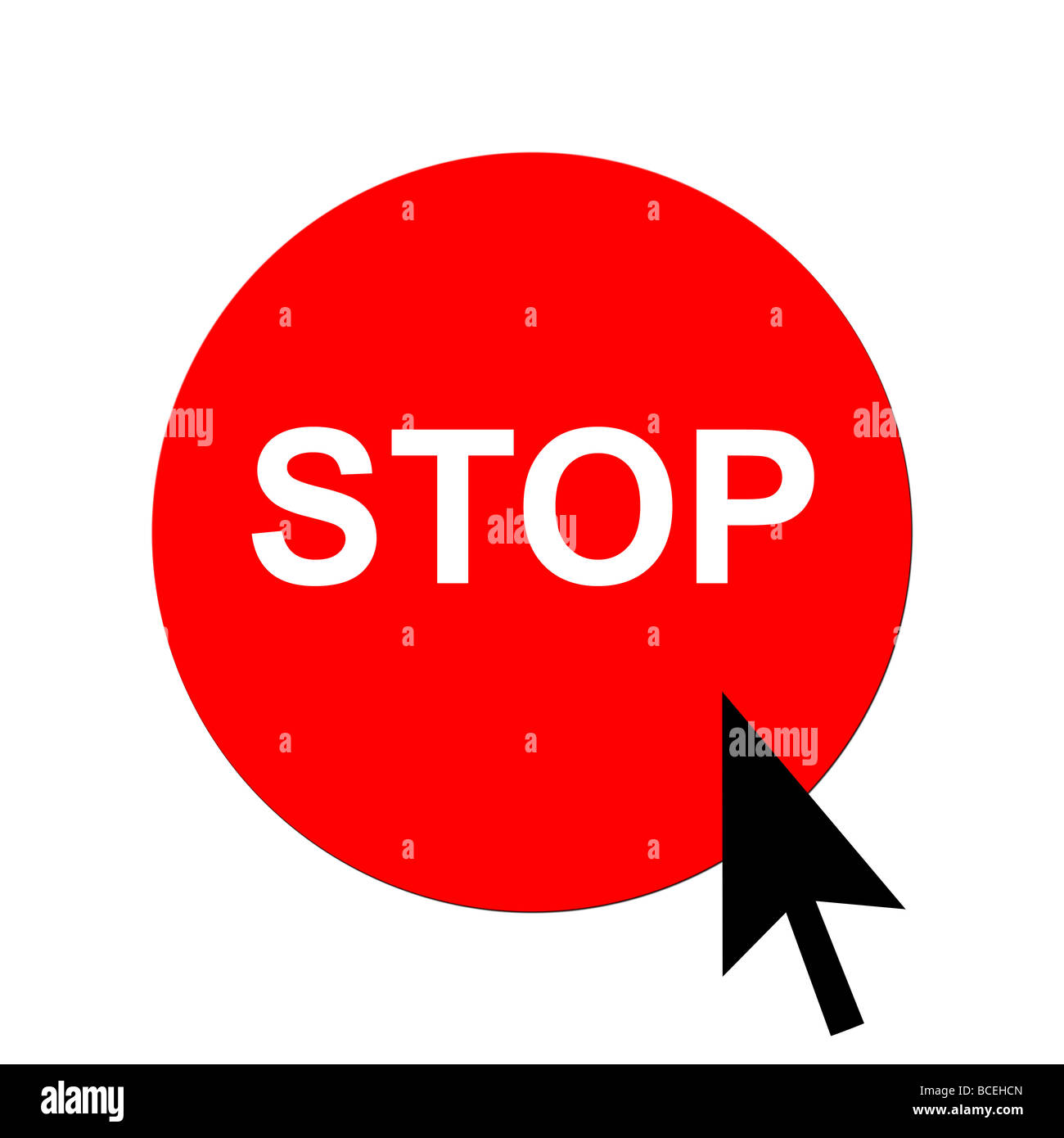 Red stop button and black cursor isolated on white background Stock ...