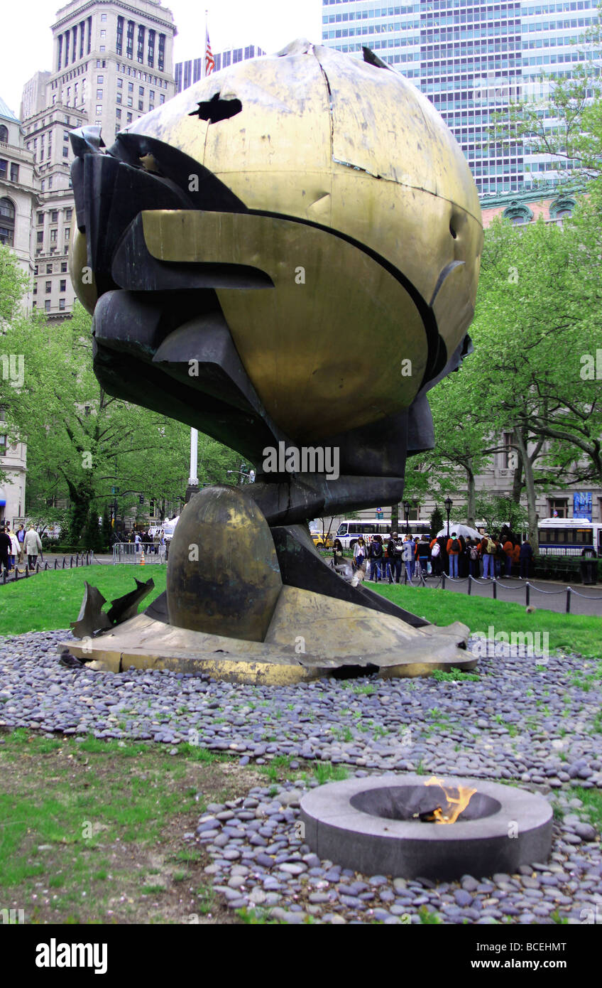 For three decades this scupture stood in the plaza of the World Trade ...