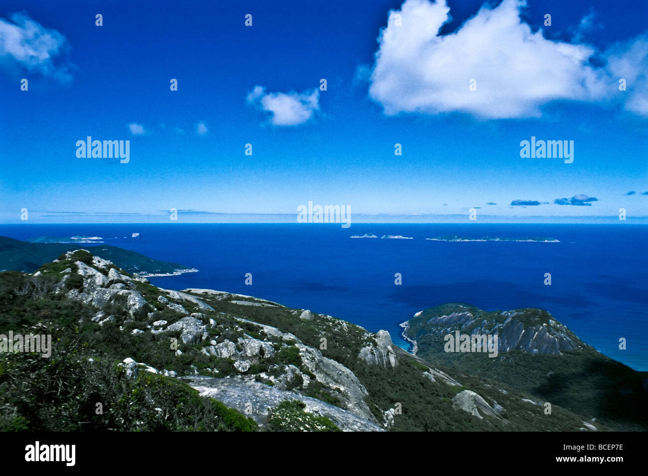 A clear summers day over Bass Strait from the summit of Mount Oberon ...