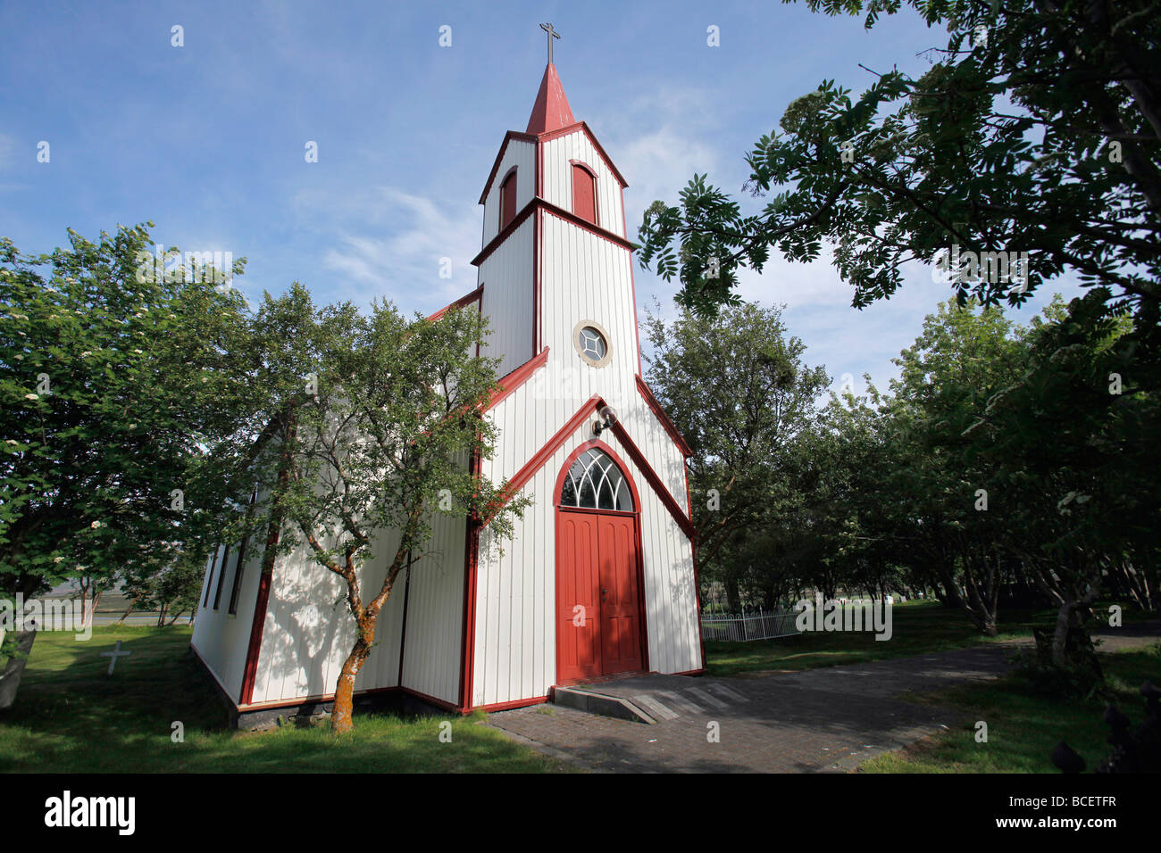 A small church in a grove of trees at a place called Hof in northeast ...