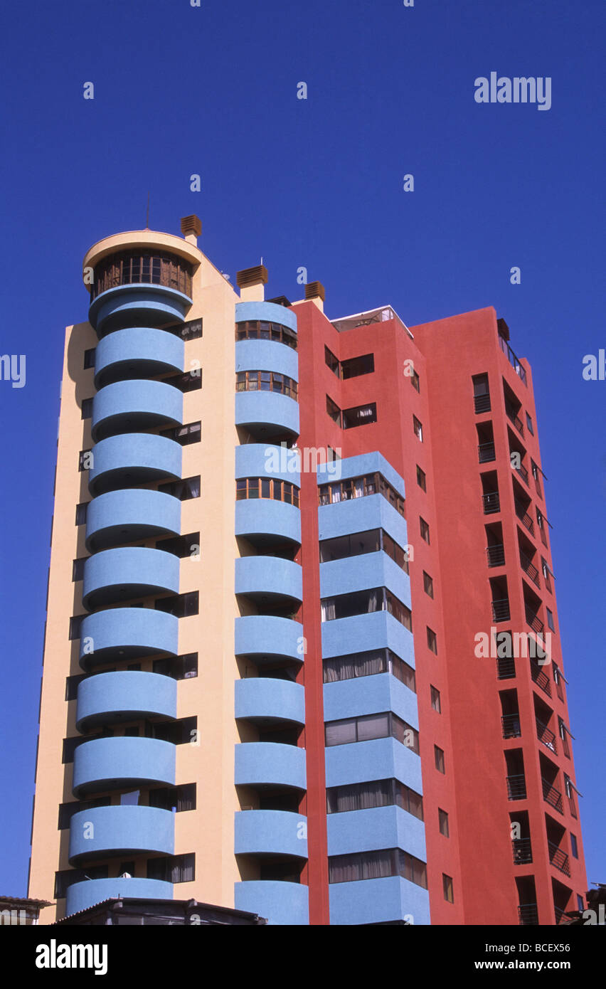 Colourful modern high rise apartment block / skyscraper, Iquique, Chile ...